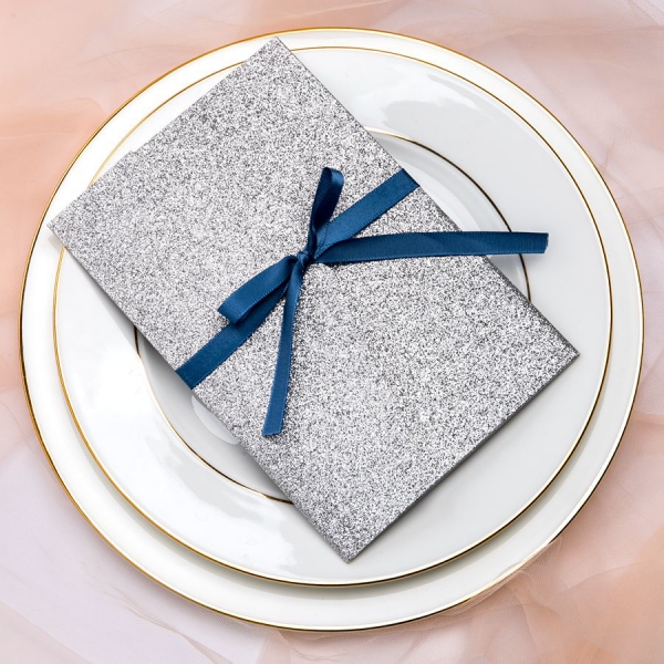 Elegant Silver Pocket Wedding Invitations, Laser Cut Invites with Navy ...